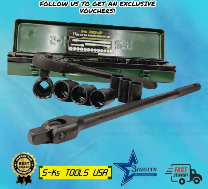 S-Ks Tools 17 Pcs. 1/2 Drive Socket Wrench Set 8 to 24mm 12 Points ...