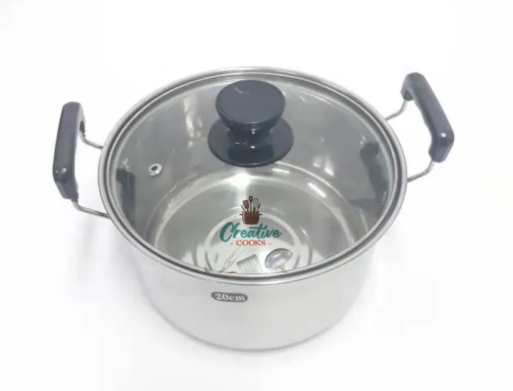 STAINLESS STEEL DOUBLE HIGH POT KASEROLA WITH GLASS COVER ( 20CM ...