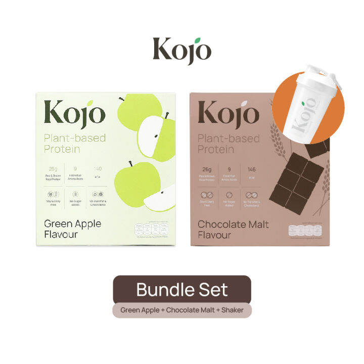 Bundle Set+ Shaker :Kojo Plant Protein Chocolate Malt+Green Apple ...
