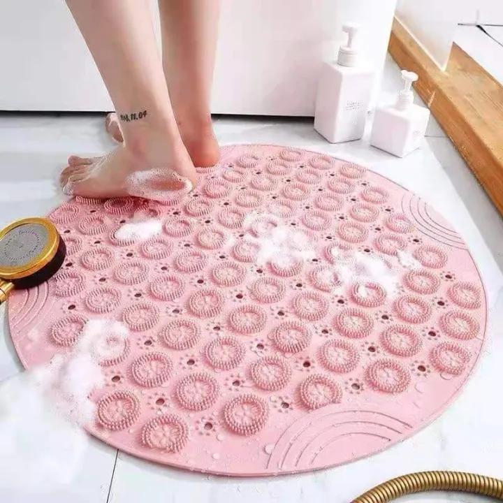 Round Non-slip Bath Mat Safety Shower PVC Bathroom Mat With Drain Hole ...