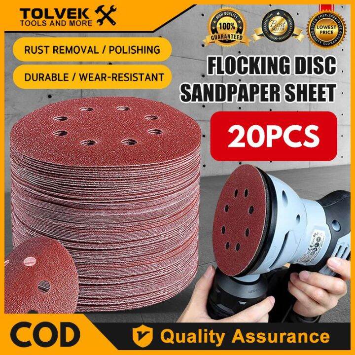 【Lowest Price】20pcs 5 Inch 125mm Round Sandpaper 8 Hole Hook & Loop ...