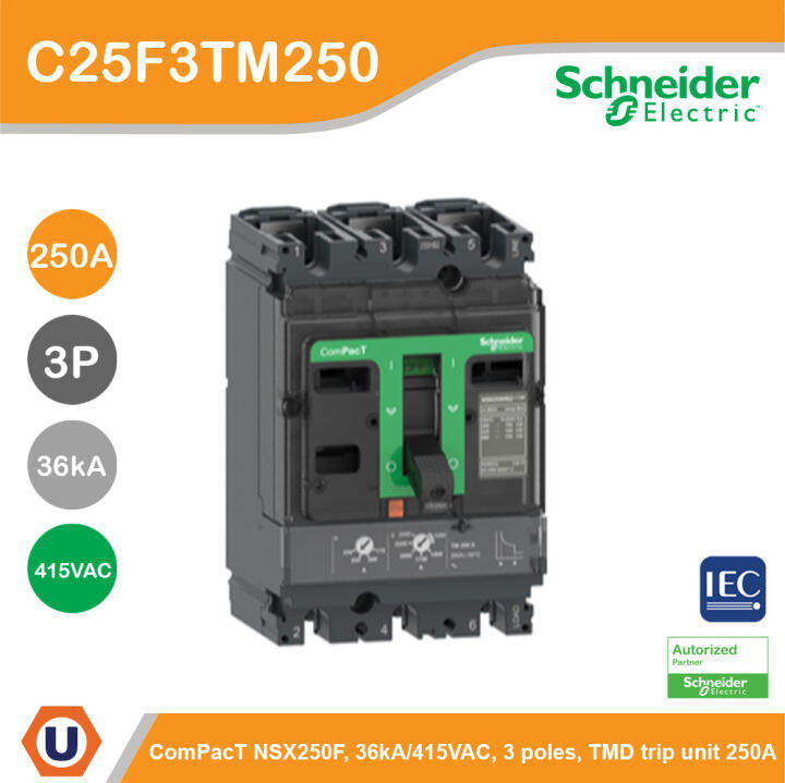 Schneider Circuit breaker, ComPact NSX250F, 36kA/415VAC, 3 poles, TMD ...
