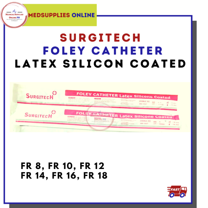 Surgitech Foley Catheter Latex Silicon Coated 2 Way (1PC) FR 8, FR 10 ...
