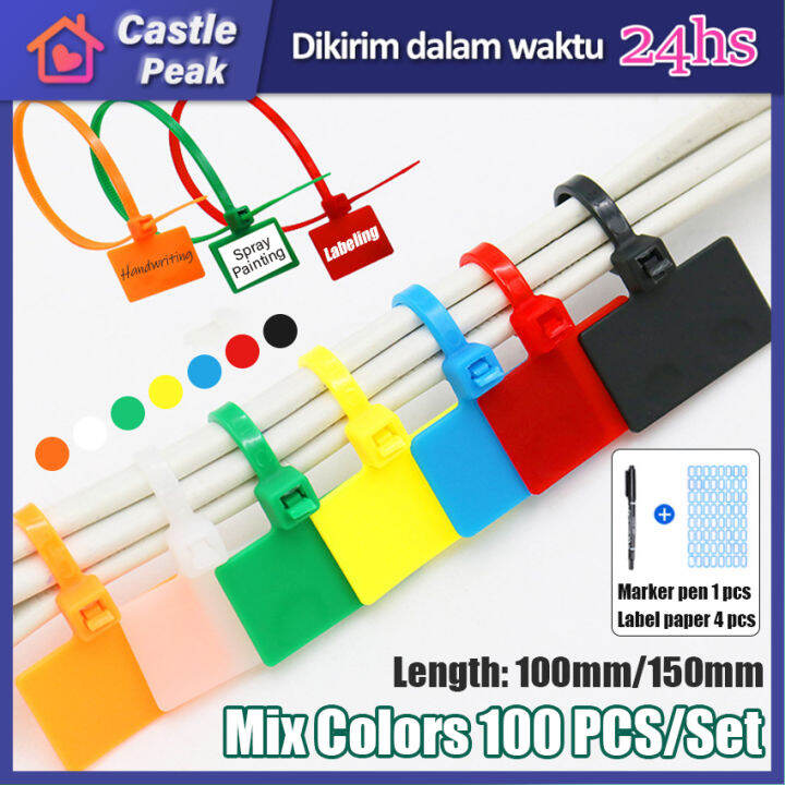 100Pcs Kabel Ties Tis Cable Tie Pengikat With Marker Name Tag Label ...