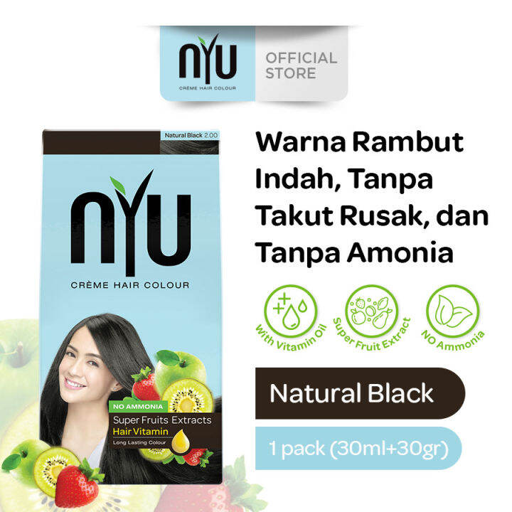 NYU Creme Hair Color Natural Black 60 ml- NYU Pewarna Rambut- Krim ...