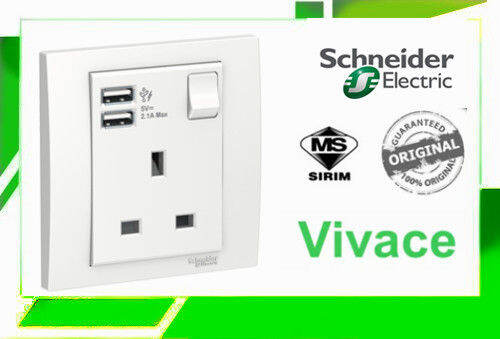 Schneider vivace switch Socket 13A c/w USB X 2 | Lazada