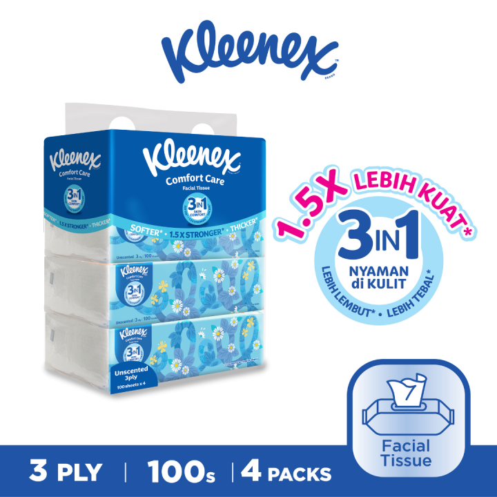Kleenex Facial Tissue Comfort Care 3 Ply 100s [4 Packs] | Lazada Indonesia