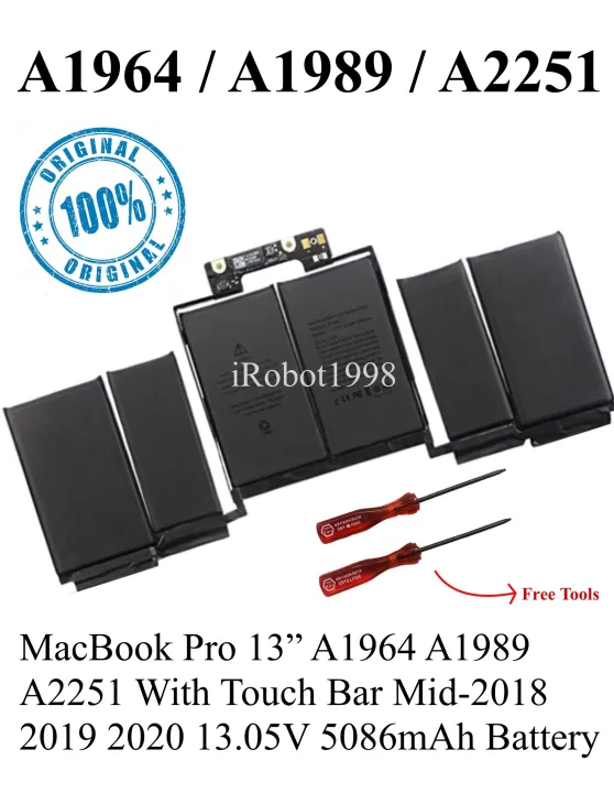 Original 13" A1964 A1989 A2251 With Touch Bar Mid-2018 2019 2020 13.05V ...