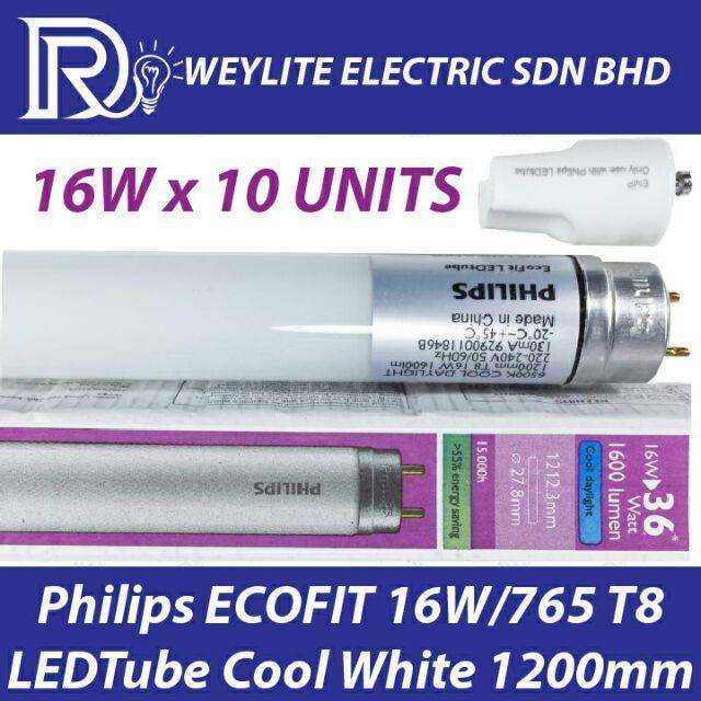 Philips ECOFIT 16W/765 T8 LED Tube Cool White 1200mm 10 Units | Lazada