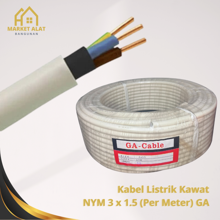 (Per Meter) Kabel Listrik Kawat Tembaga Campuran NYM 3 x 1.5 Merk GA ...