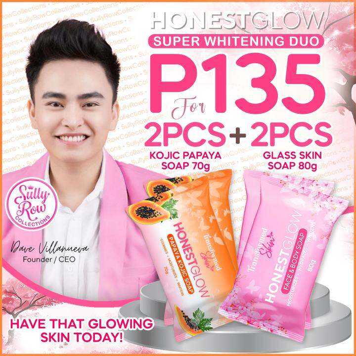 2X2 WHITENING DUO HonestGLOW (2x Kojic Soap 70g and 2x Glass Skin Soap ...