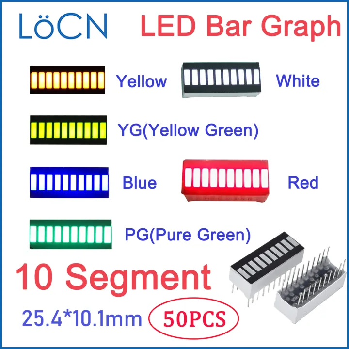 Led Display Bargraph Light 10 Segment 2510 Red White Blue Yellow Green Single Color Bar Graph 