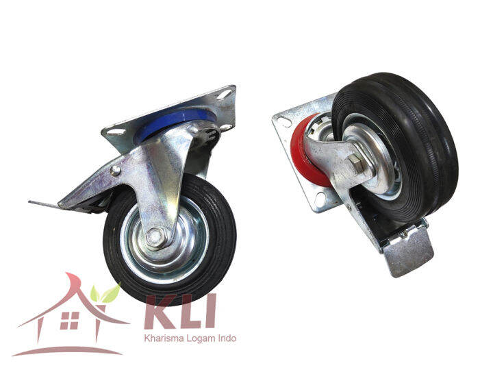 KL Indo HIDUP RODA trolley troli PU 4 Inch Roda Karet Hitam Plus Rem ...