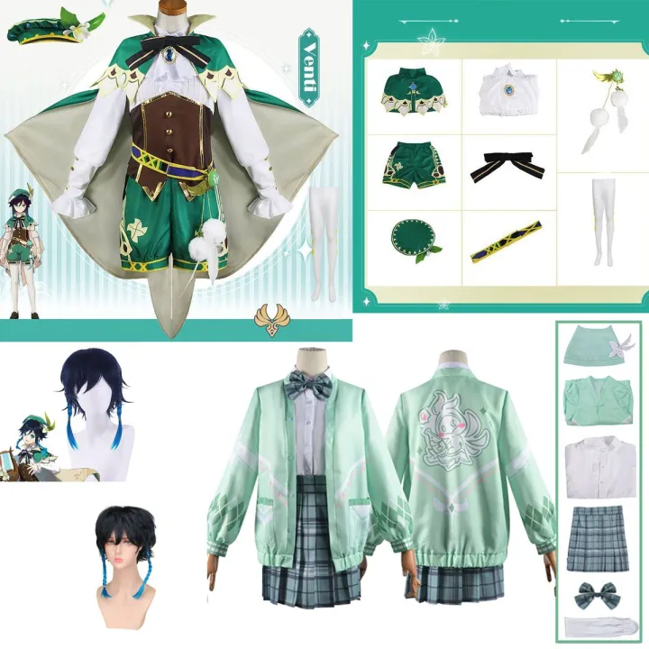 Genshin Impact Venti Cosplay Costume Uniform Wig Cosplay Anime Chinese ...
