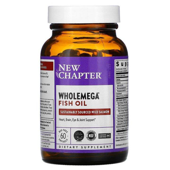 New Chapter, Wholemega Fish Oil, From Wild Alaskan Salmon, 1,000 mg, 60 ...