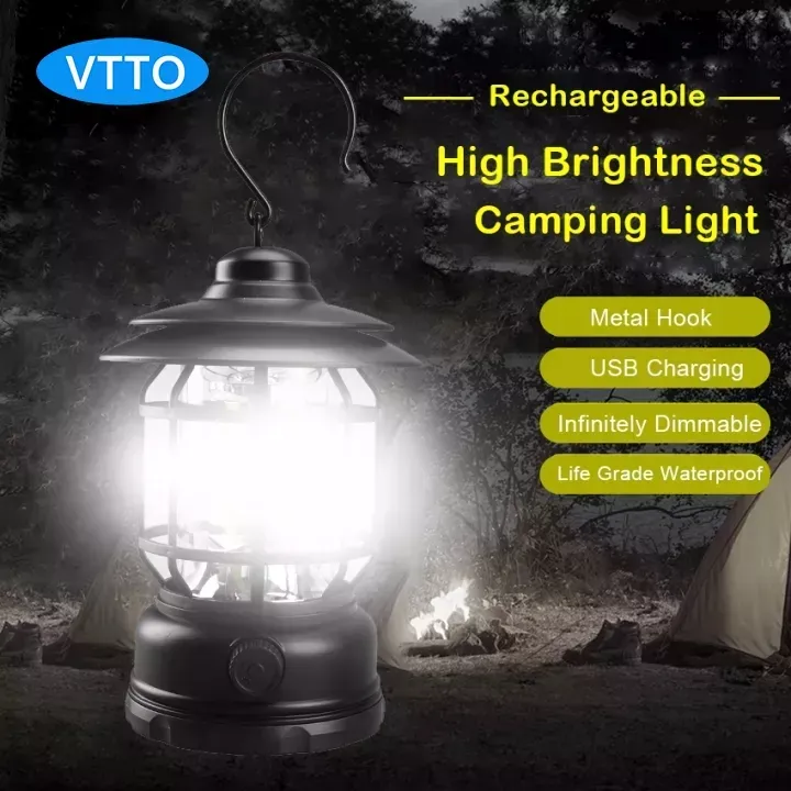 VTTO ไฟ LED พกพาสำหรับตั้งแคมป์,โคมไฟวินเทจย้อนยุคโคมไฟแขวน USB โคมไฟ ...