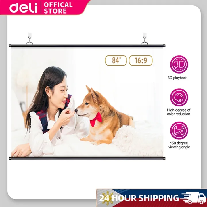Ready Stock】 Deli Projector Screen 4K HD Retractable Pull Down ...