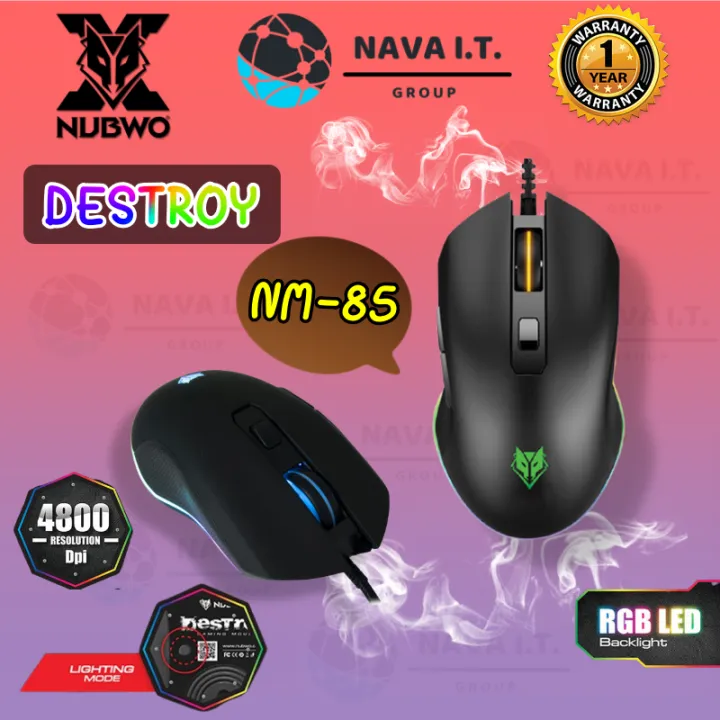 NUBWO DESTROY NM85 ไฟ RGB Mouse Gaming macro 6 ปุ่ม Black รับประกัน 1 ...