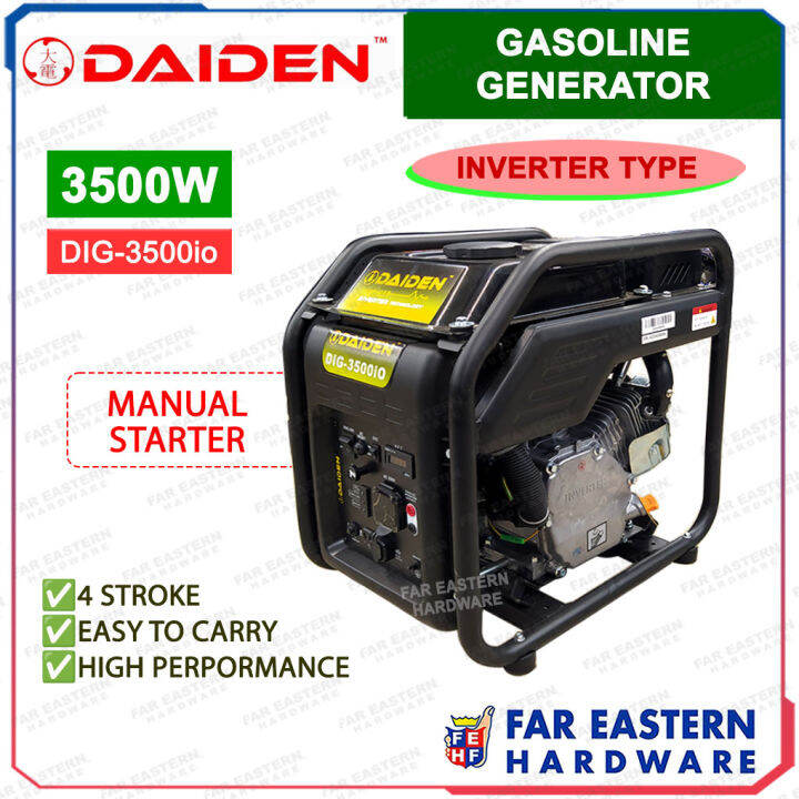 DAIDEN Gasoline Generator Inverter Type Genset Manual Starter 3500W DIG ...