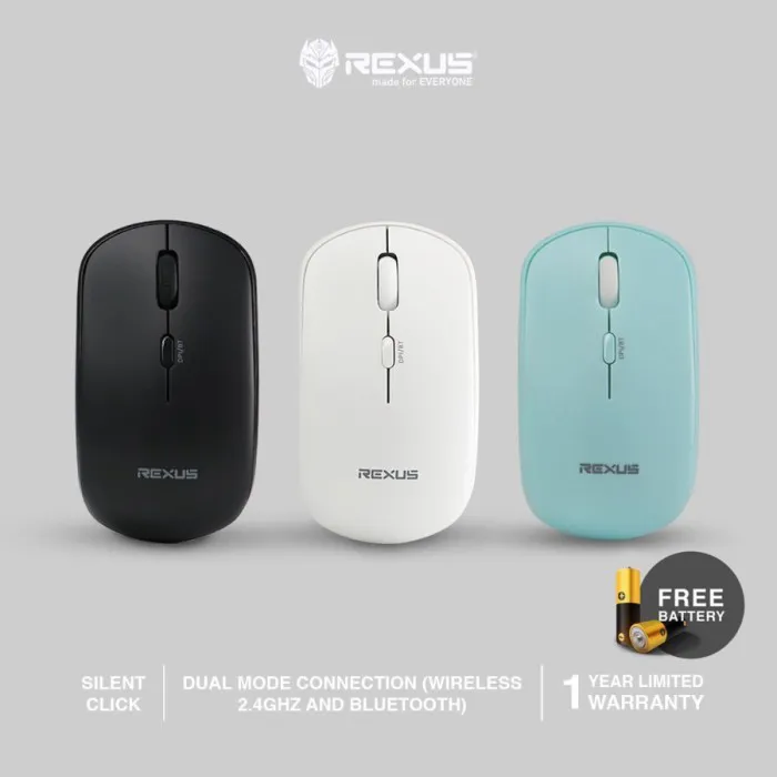 Rexus QB-100 Mouse Dual Mode Wireless dan Bluetooth Office Silent Click ...