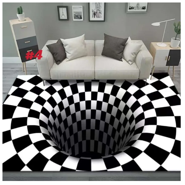 3D Black White Rectangular Carpet Vortex Visual Illusion Mats Geometry ...