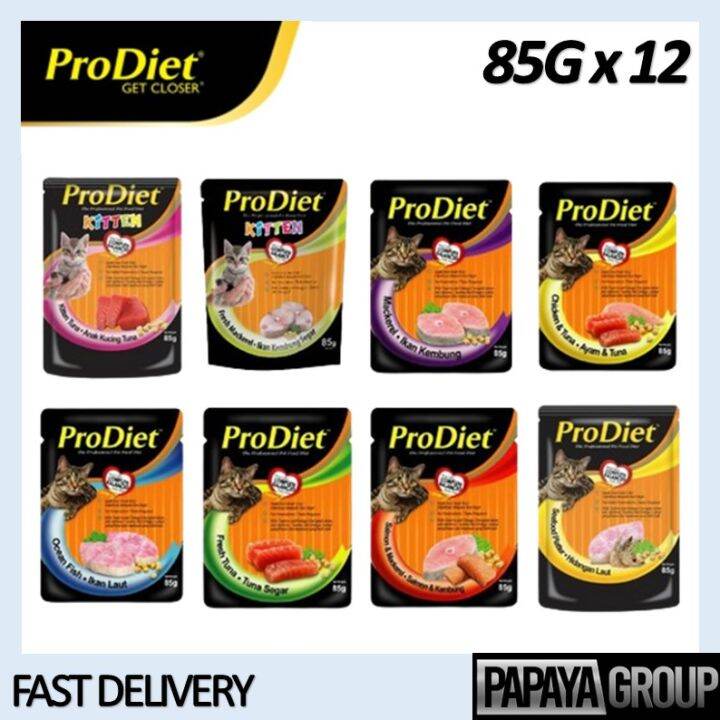 [ PAPAYA GROUP ] ProDiet Wet Cat Food / Cat Pouch 85g x 12 - Tuna/Mackerel/Chicken Tuna/ Salmon ...