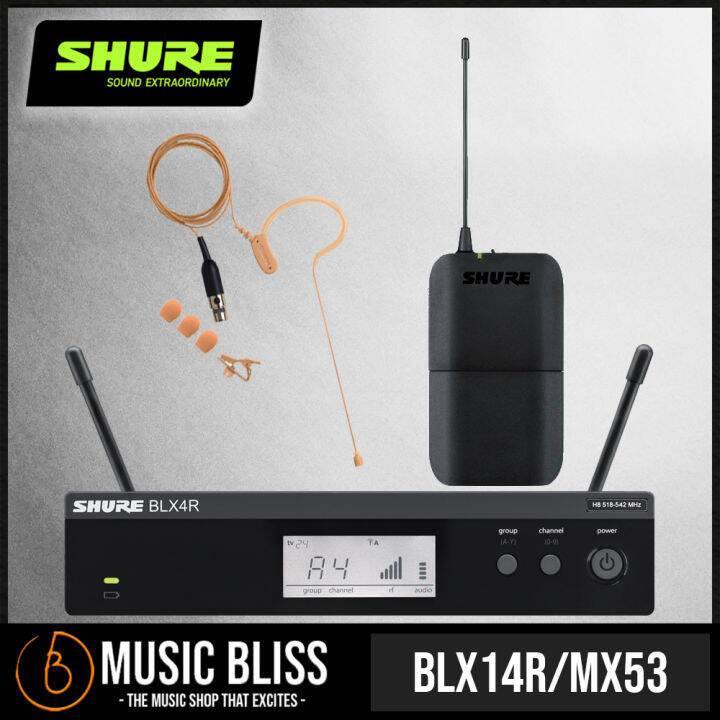 Shure BLX14R/MX53 Wireless System, BLX4R Wireless Receiver, MLX1 Bodypack Transmitter & MX153 ...