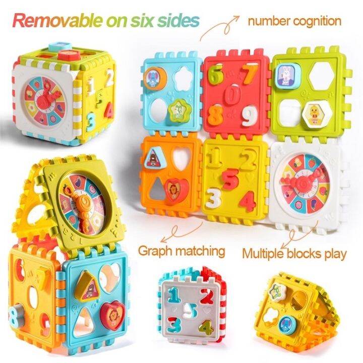 Puzzle Building Block Toy Shape Matching Hexahedron with Number Graphic ...