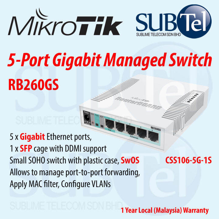 Mikrotik RB260GS 5 ports Gigabit Managed Smart Switch with SFP CSS106 ...