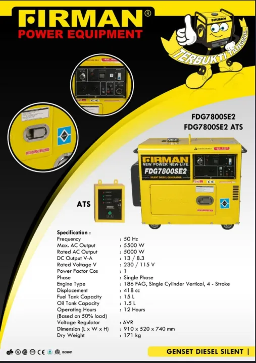 Genset Silent Diesel 5 kva 5000 watt 5kva Firman FDG 7800 SE2 | Lazada Indonesia
