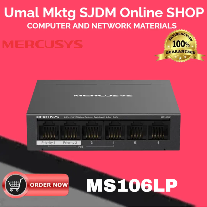 MERCUSYS MS106LP 6-Port 10/100Mbps Desktop Switch with 4-Port PoE+ ...