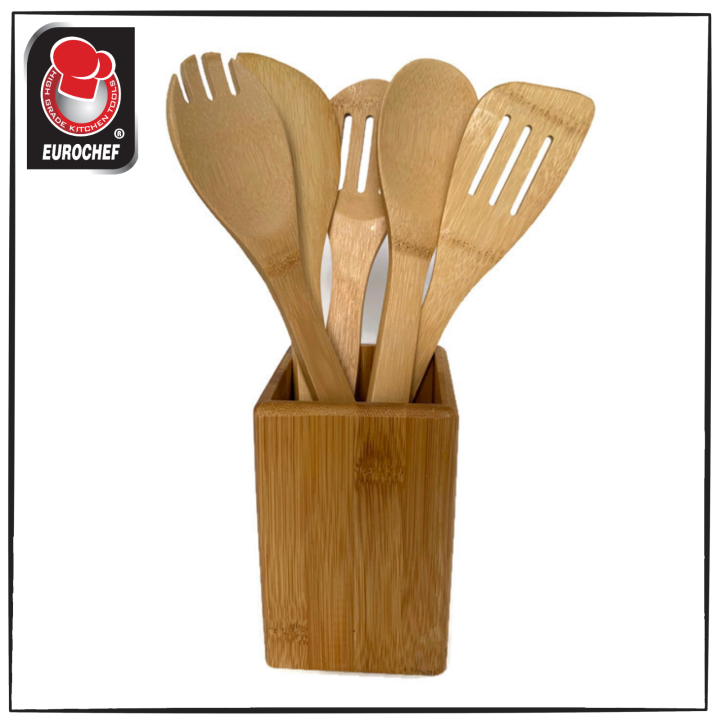 Eurochef 6pcs Set, Bamboo Kitchen Utensils Tools Set with Bamboo Holder ...