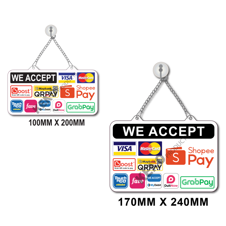 WE ACCEPT CREDIT DEBIT CARD HANGING SIGN BOARD 100X200MM, 170X240MM ...