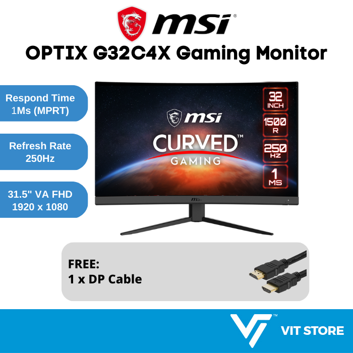 MSI OPTIX G32C4X 31.5" LED Curved Gaming Monitor | VA FHD 250Hz 1ms ...