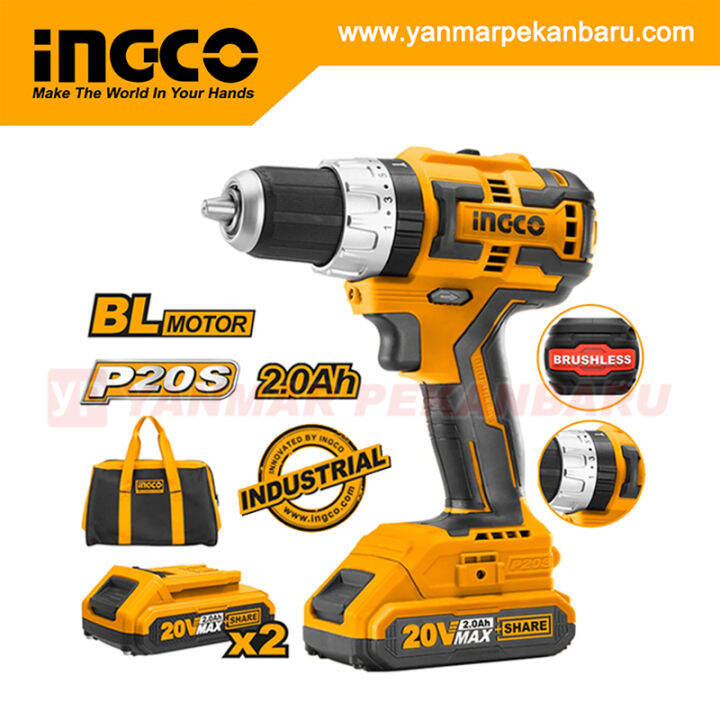 Mesin Bor Baterai Brushless Cordless Impact Drill 20V INGCO CIDLI20608 ...