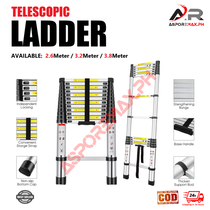 Telescopic Ladder 2.6M/3.2M/3.8M folding aluminum ladder foldable ...