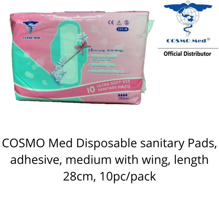 COSMO Med Disposable sanitary Pads, adhesive, medium with wing, length ...