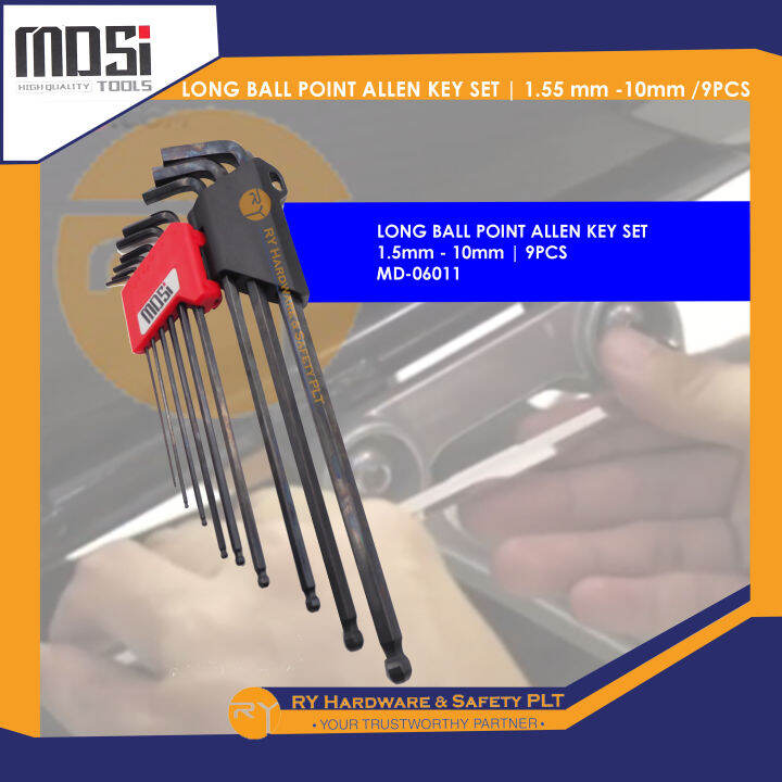 LONG BALL POINT ALLEN KEY SET | 1.55 mm -10mm /9PCS | KUNCI ALLEN POIN ...