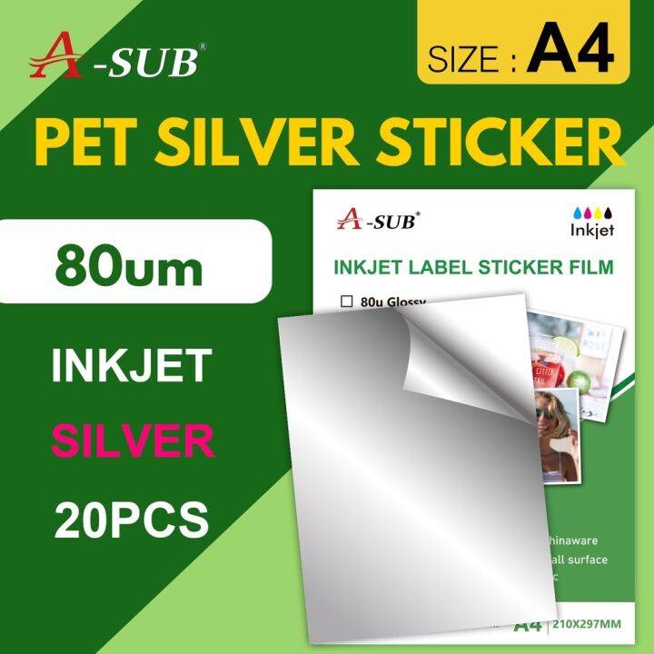 Vinyl Inkjet Sticker A4 Size ( Dumb Silver) 20Sheets/pack A-SUB Brand ...