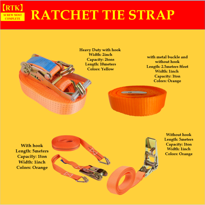 RTK Best Cargo Rope 1'' 8feet 2.5m Cargo Strap Metal Buckle Ratchet Tie ...