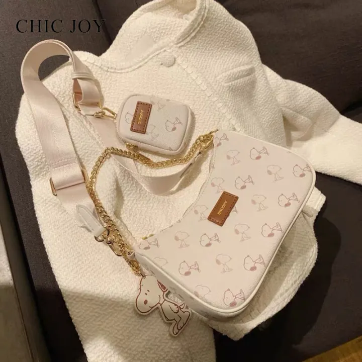 Cjoy กระเป๋าสะพาย ผู้หญิง เก๋จอยสุภาพสตรีหนึ่งไหล่กระเป๋าใต้วงแขนการ์ตูนพิมพ์ประณีตขนาดเล็กสีขาว ...
