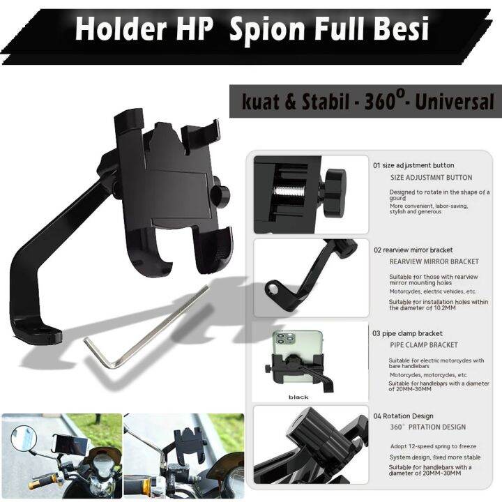 Phone Holder Hp Spion Motor Universal Full Besi Kuat Kokoh - Holder HP ...