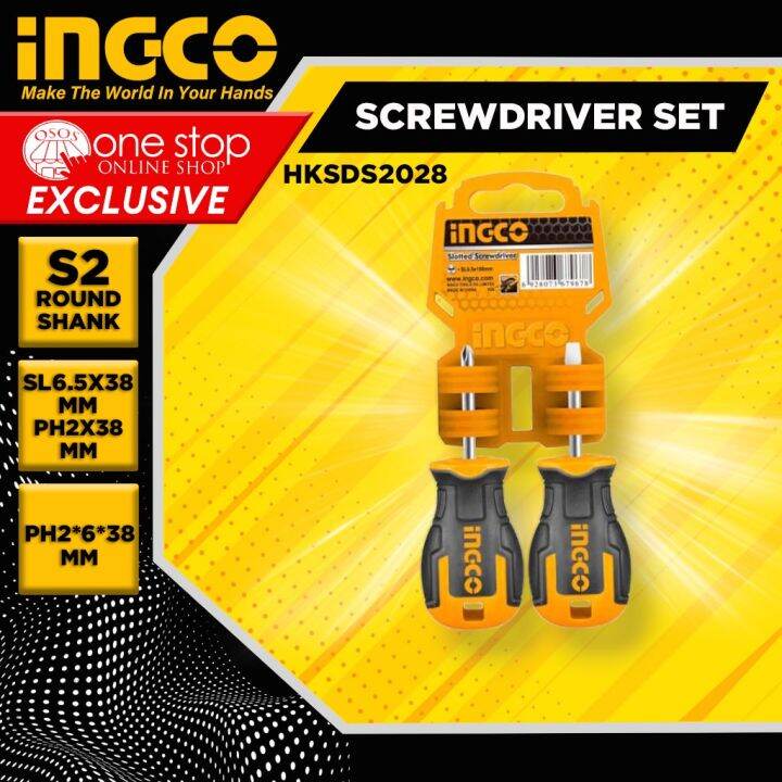 Ingco Tools Original 2pcs Slotted and Phillips Screwdriver Set S2 Round ...