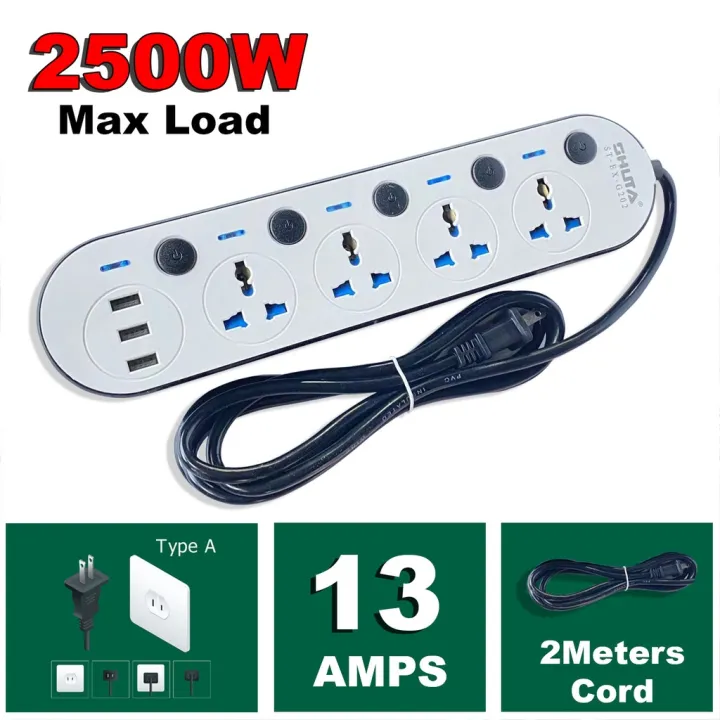 I Home 2-4M Socket Extension 3 Outlet 3 USB Ports, Extension Cord ...