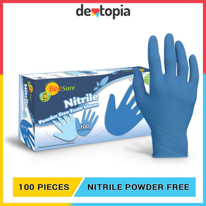 100pcs BeeSure Nitrile Gloves Powder Free [XS , S , M , L] Examination ...
