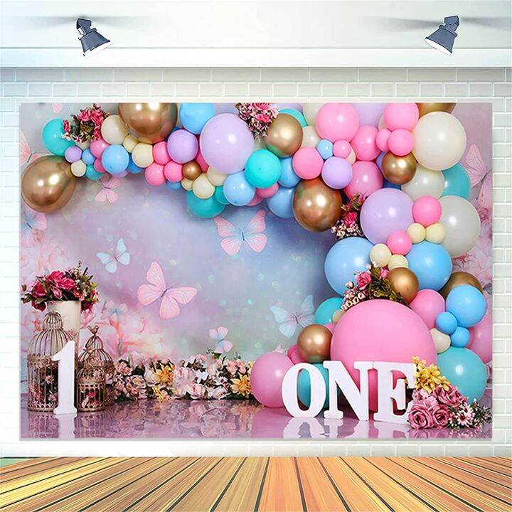 7x5ft Balloon Girl Backgrounds First Birthday Party Backdrops Sweet One ...