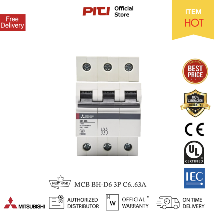 MITSUBISHI BH-D6 3P C10..63A Miniature Circuit Breaker MCB ลูกย่อยเบรกเกอร์ 6kA | Lazada.co.th