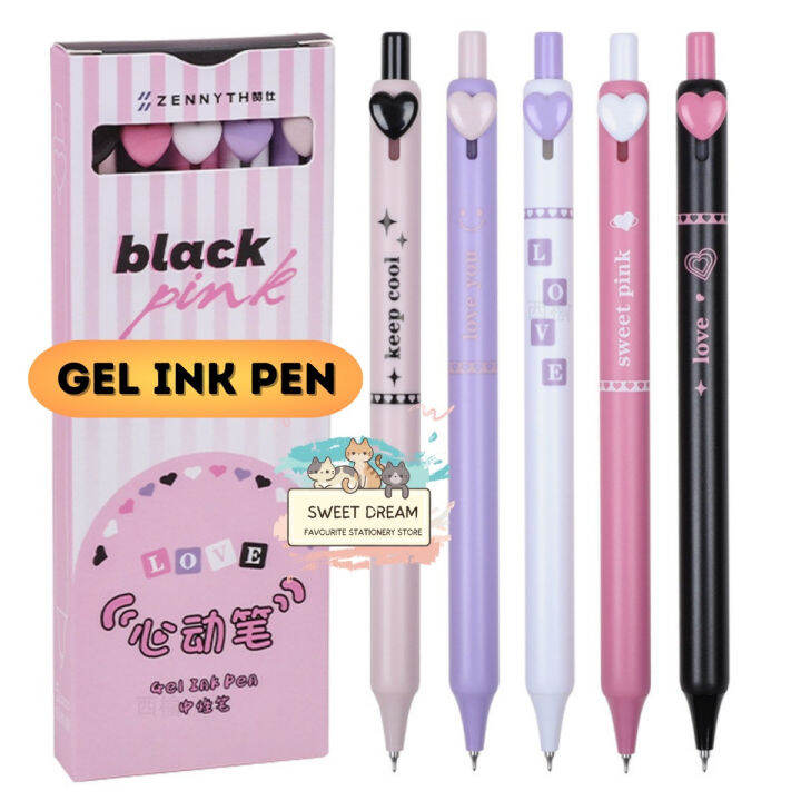 5PCS Zennyth BlackPink Gel Ink Pen Sweet Love Button 0.5mm Ballpoint ...