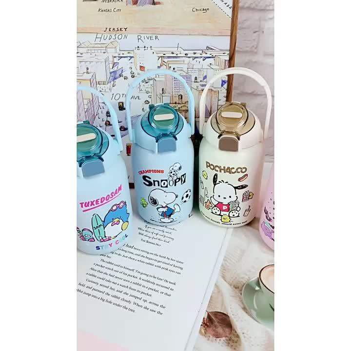 ins ความจุสูง 850ml หม้อหิ้ว PC สุนัขสีขาว 304 แก้วเก็บความร้อนสแตนเลสน่ารักเด้งหลอดถ้วย ...