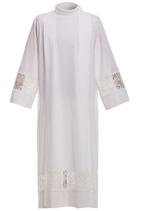 Clergy Robe Priest Costume Cross Lace Surplice Cassock White Long ALB ...